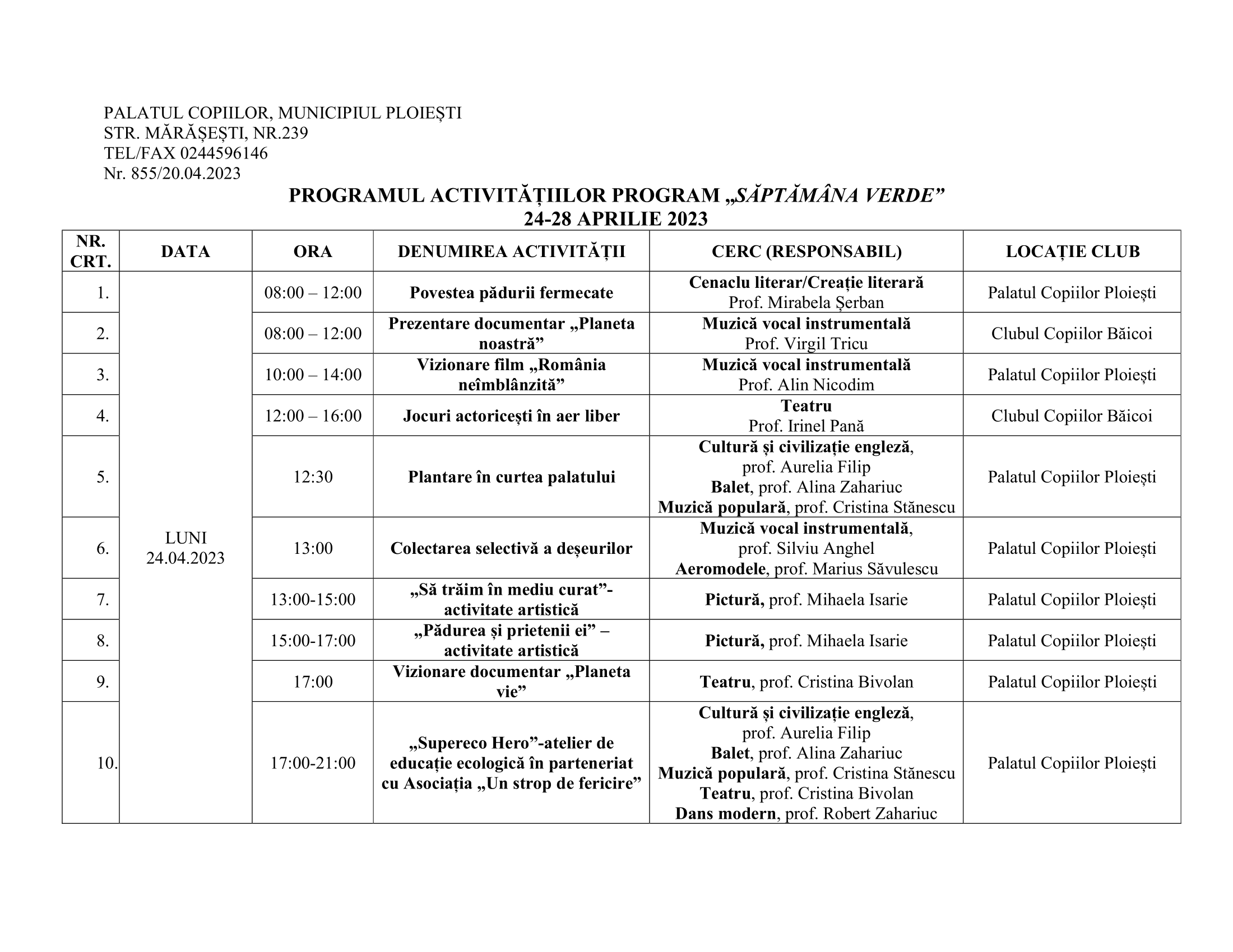 Palatul Copiilor Ploiesti - Saptamana verde